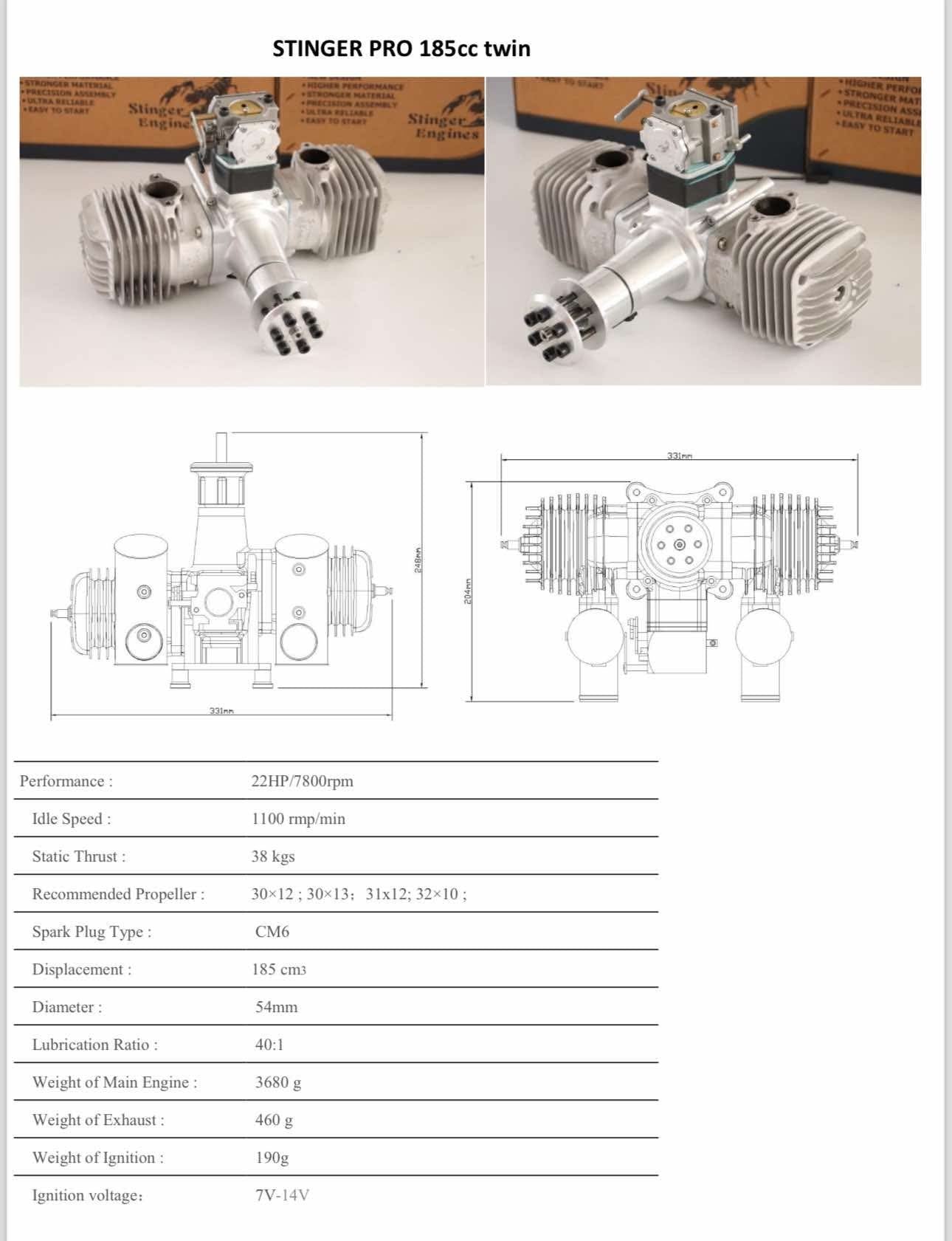 STINGER PRO 185cc Twin Engine
